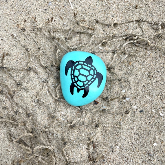 Sea Turtle Painted Rock Garden Stone | Etsy