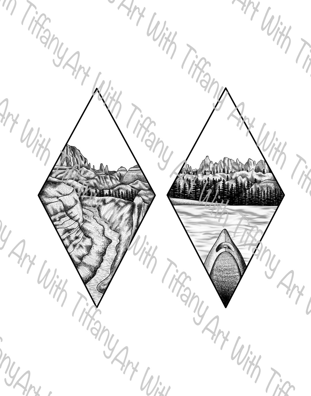 DIGITAL FILE: CUSTOM Geometric Mountains River Kayak Tattoo Design - Etsy