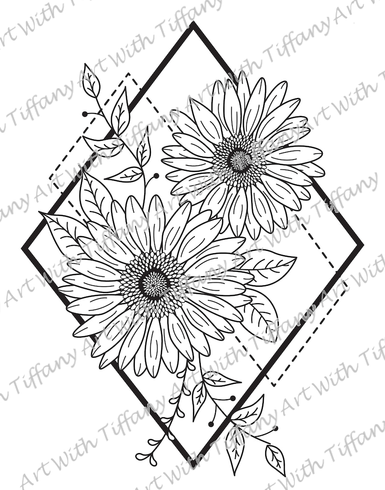DIGITAL FILE: Geometric Diamond Sunflower Tattoo Design; Sunflower ...