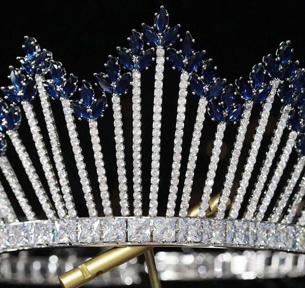 Diamond Full Royal Blue Wedding Crown Zircon Regal Bridal - Etsy