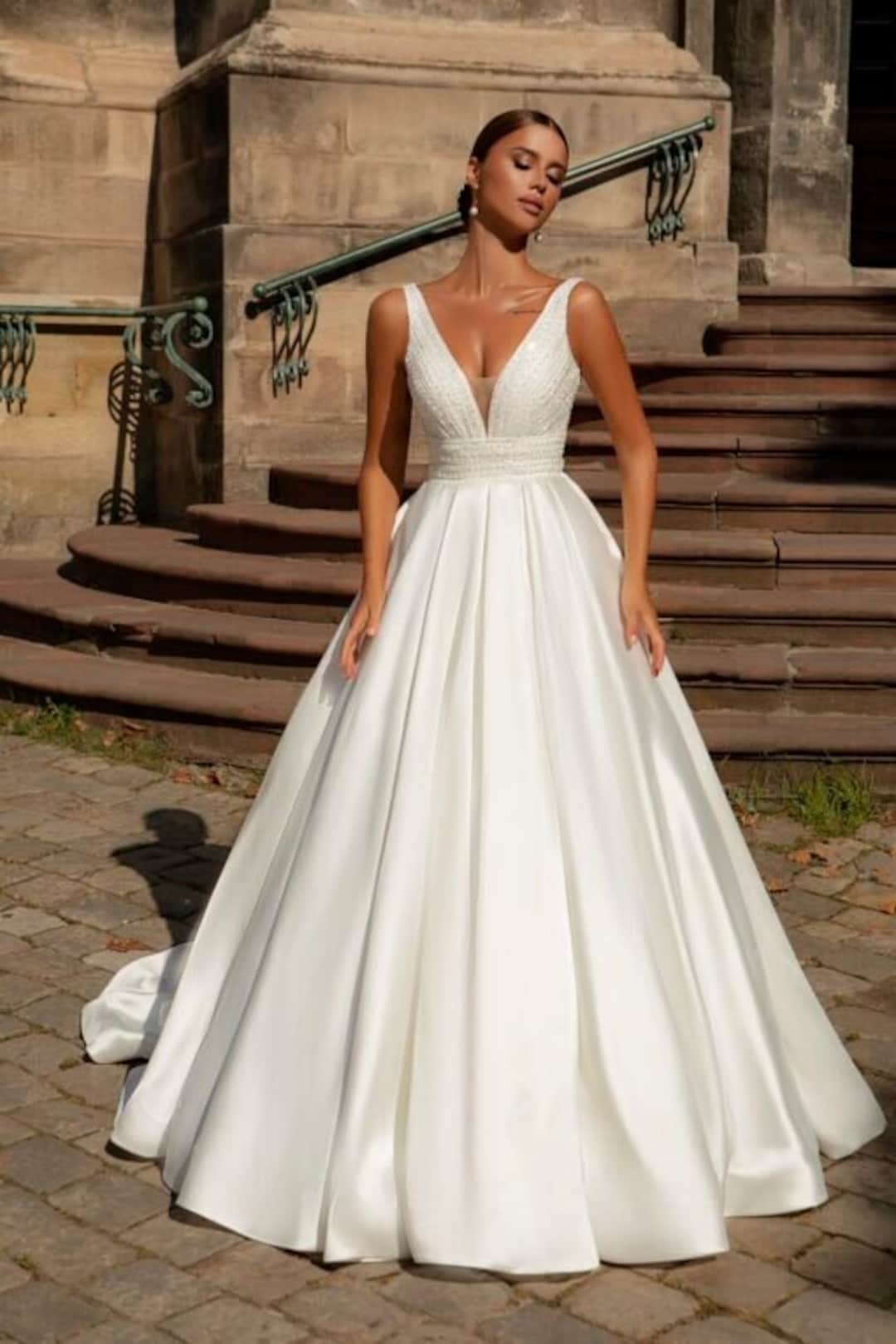 Beaded Satin Princess Wedding Dress 903 - Etsy