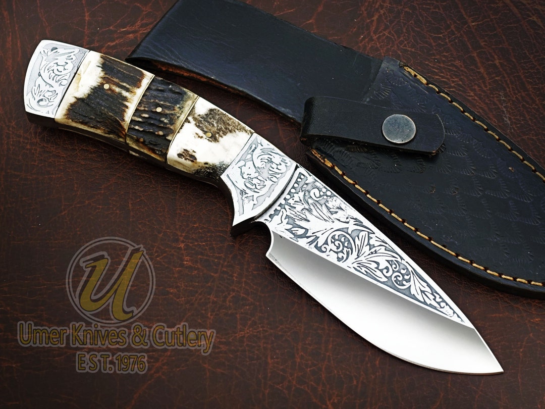 Custom Handmade Everyday Carry Fixed Blade Knife D2 Steel Acid Etched ...