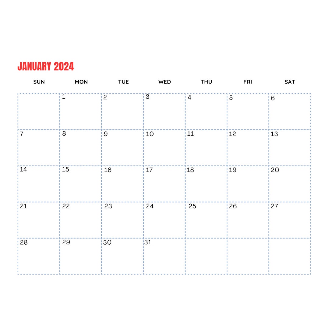 January 2024 Printable Minimal Planner, Printable Calendar Landscape ...
