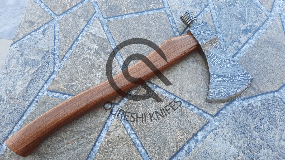 Handmade Damascus Steel Throwing Axe, Rose Wood Handle, 17 Inch - Etsy