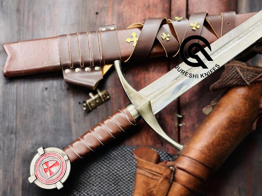 Handmade Knights Templar Sword: Medieval Collectible With Leather ...