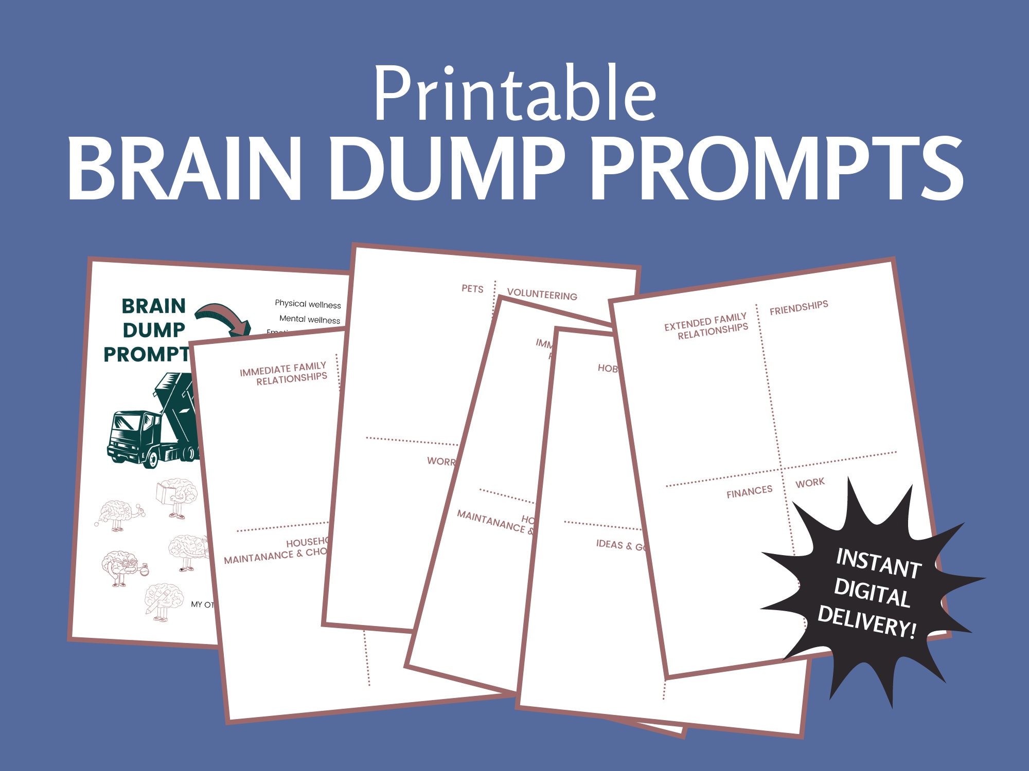 Printable Brain Dump Prompts | Time Management | Productivity ...
