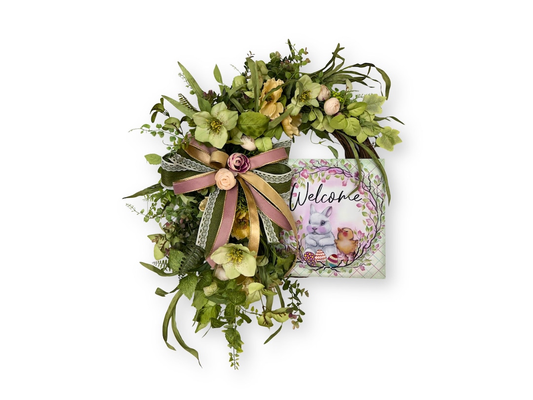 Easter Bunny Wreath for Front Door, Spring Welcome Wreath With Bunny ...