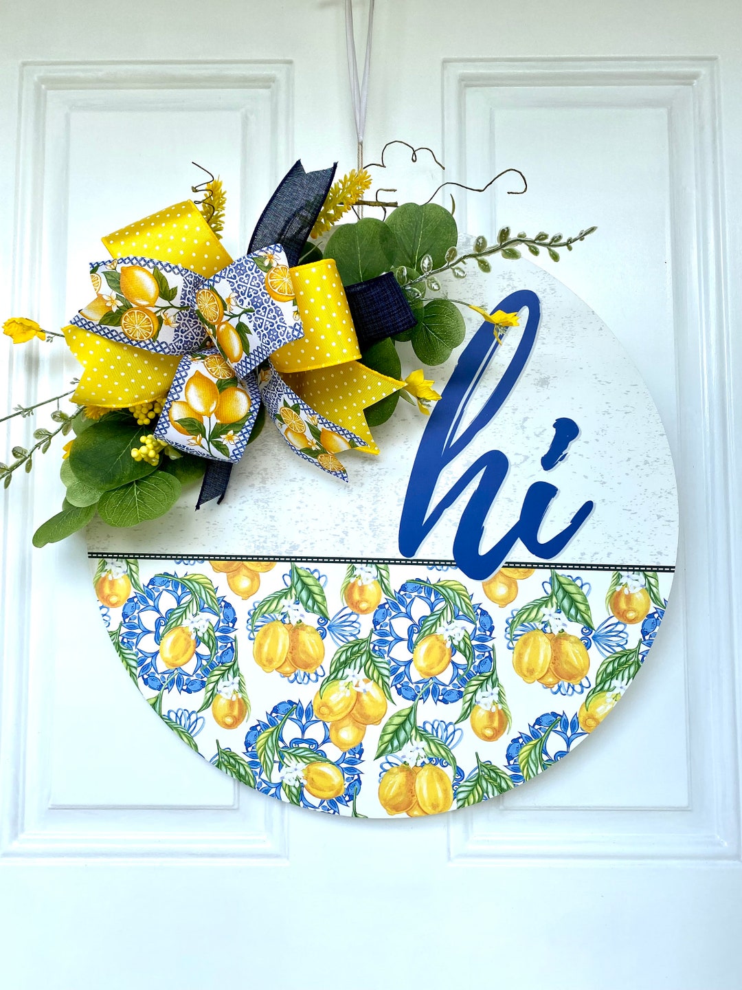 Lemon Door Hanger for Front Door, Yellow and Blue Delft Wall Hanger ...