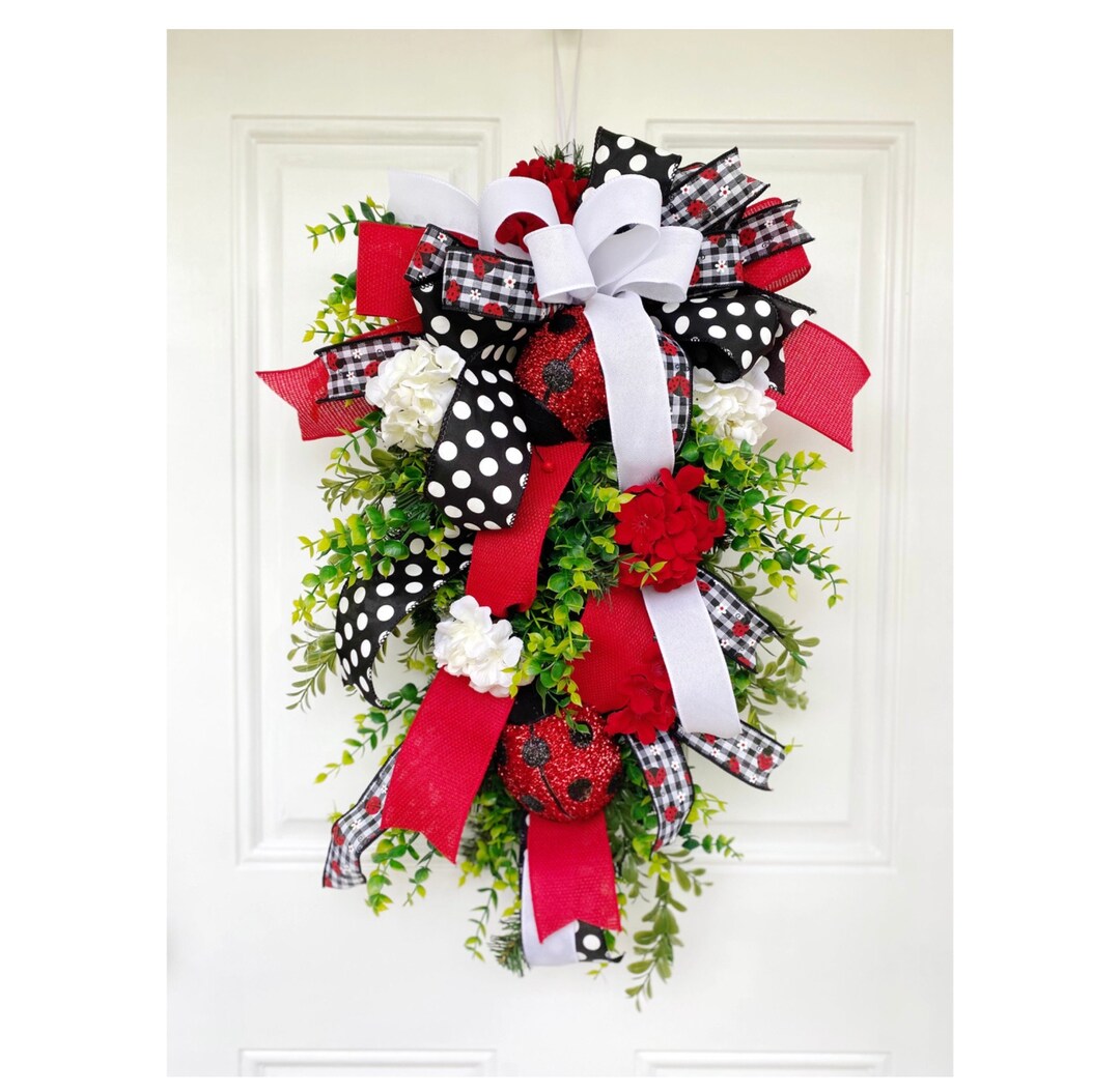 Ladybug Wreath for Front Door, Summer Farmhouse Ladybug Wreath, Ladybug ...