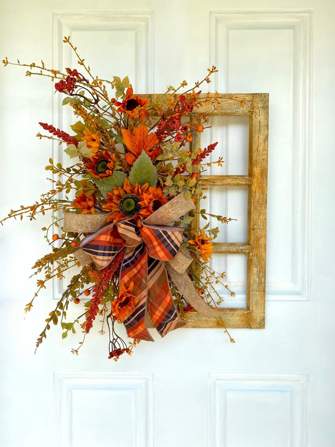 Rustic Sunflower Wreath for Front Door, Fall Sunflower Porch Decor ...