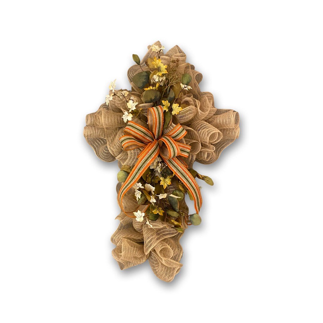 Fall Memorial Cross Wreath for Cemetery, Autumn Cemetery Arrangement ...