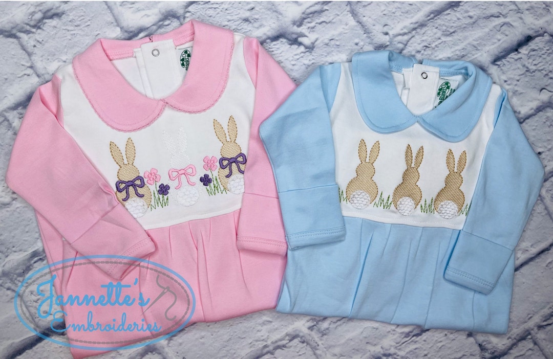 Baby Easter Outfit / Embroidered Footie / Easter Bunnies Embroidered ...