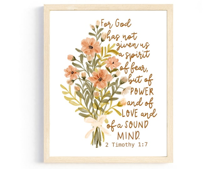 2 Timothy 1:7 Floral Landscape Poster, Printed & Shipped, Modern ...
