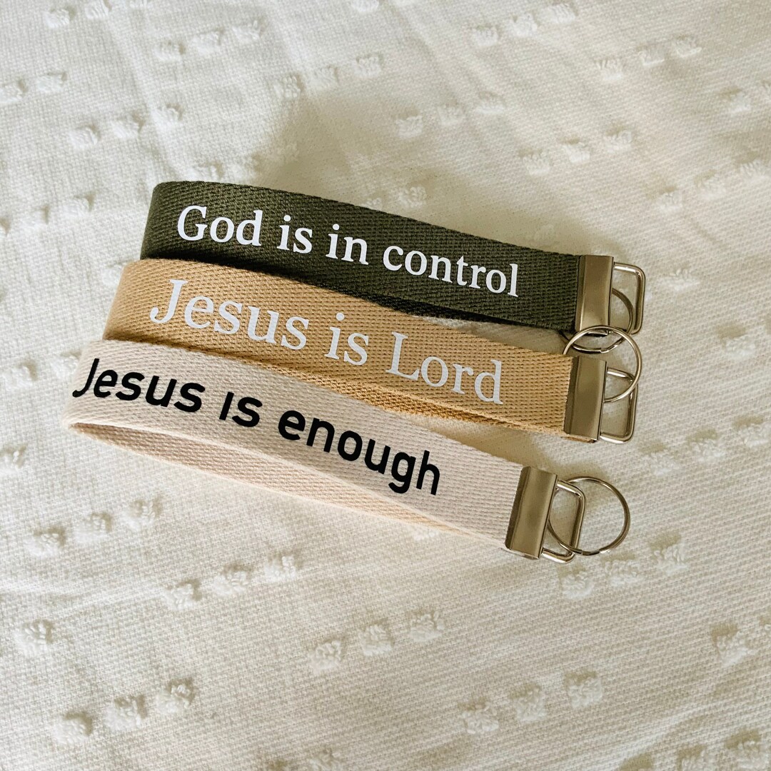 God is in Control Keychain | Canvas Wristlet Keychain | Christian ...
