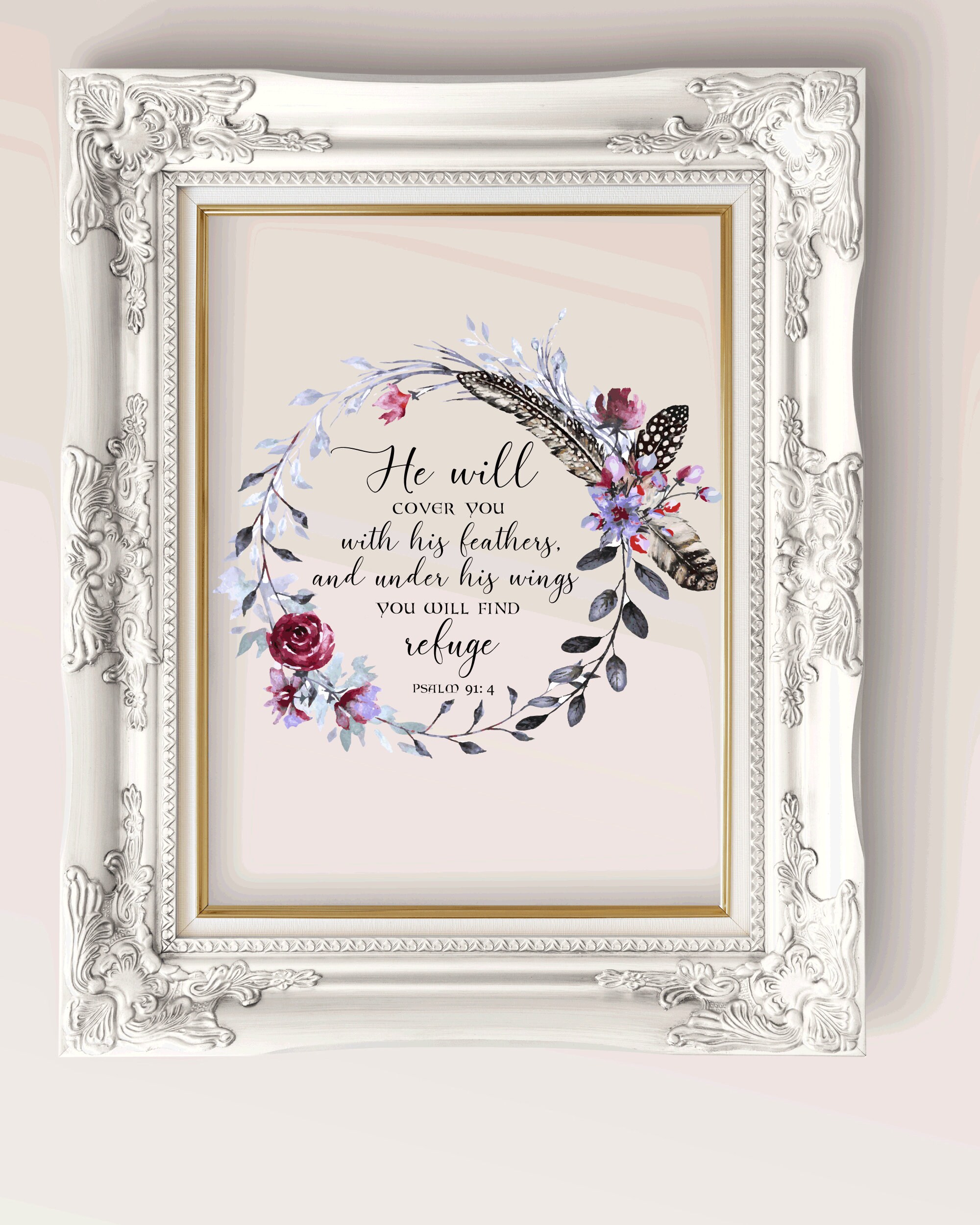 He Will Cover You With His Feathers Psalm 91:4 Printable Bible Verse ...