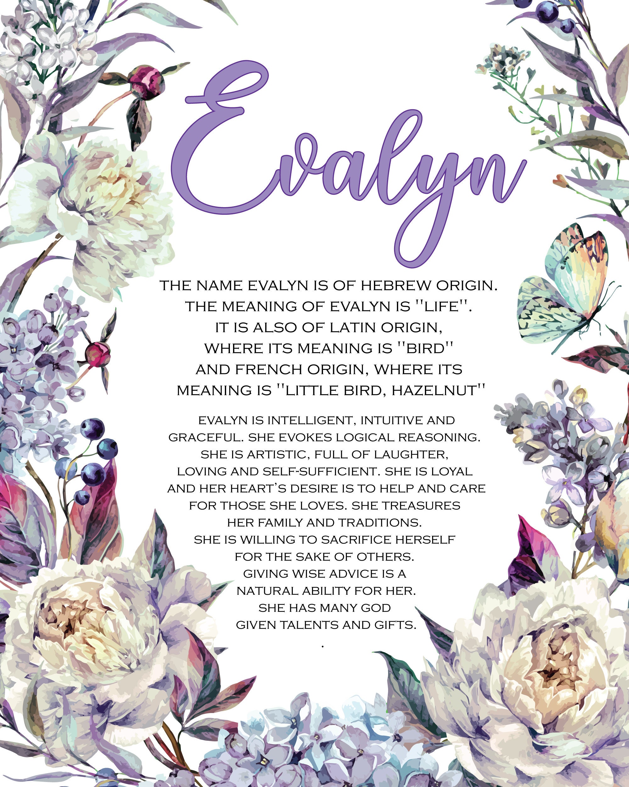 Custom Personalized Art Printable Gift Name Meaning Baby Shower Girl ...