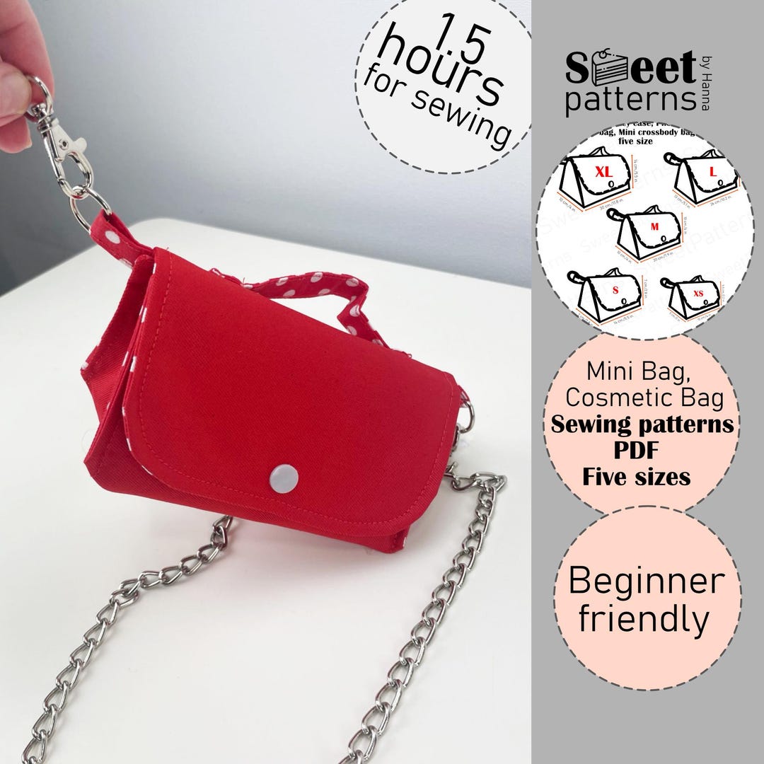 Mini Bag Sewing Pattern PDF ,5 Sizes, Cosmetic Bag, Clutch, Evening Bag PDF, Key Case Pattern ...