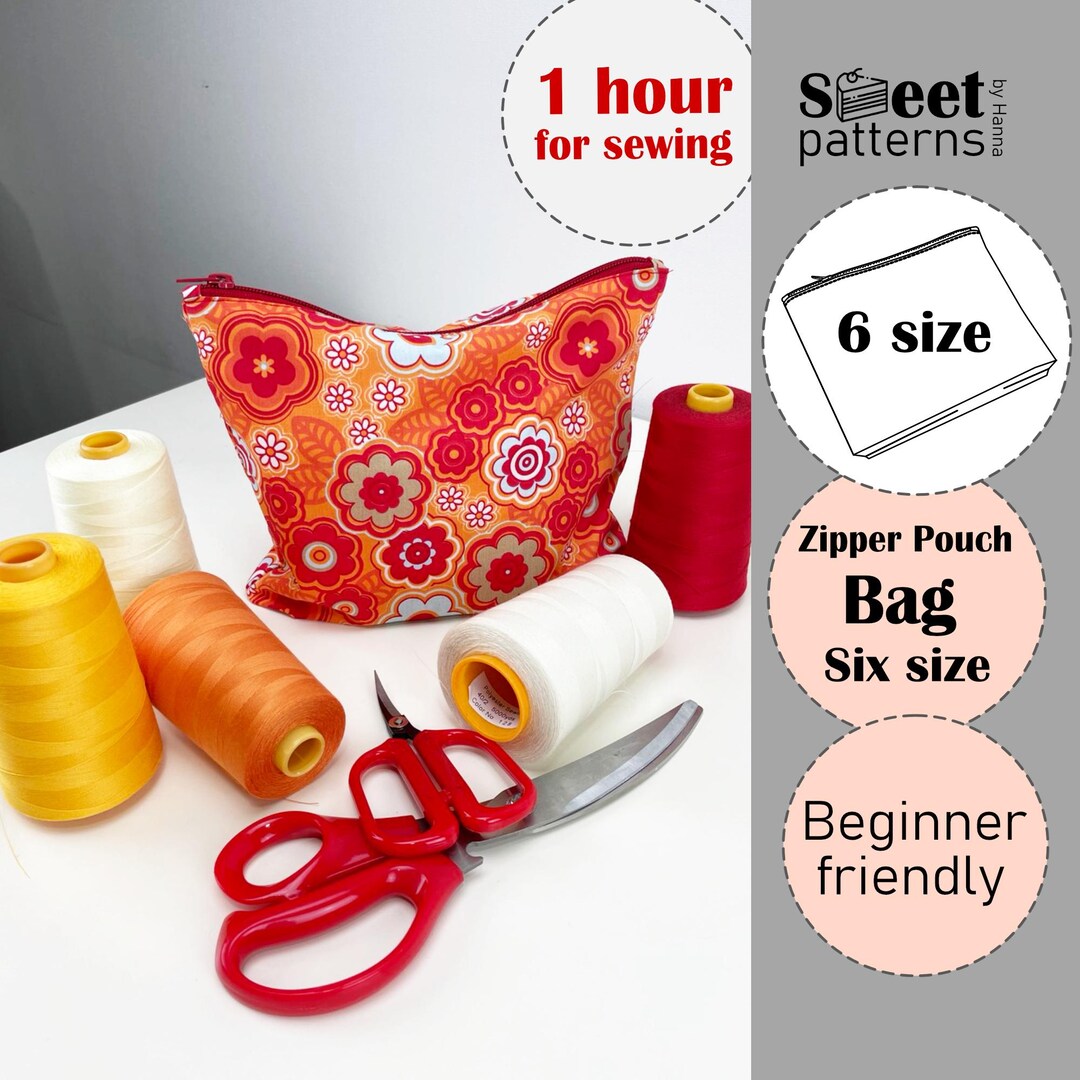 Easy Zipper Bag Without Lining Sewing Pattern PDF ,1 Hour for Sewing, 6 ...
