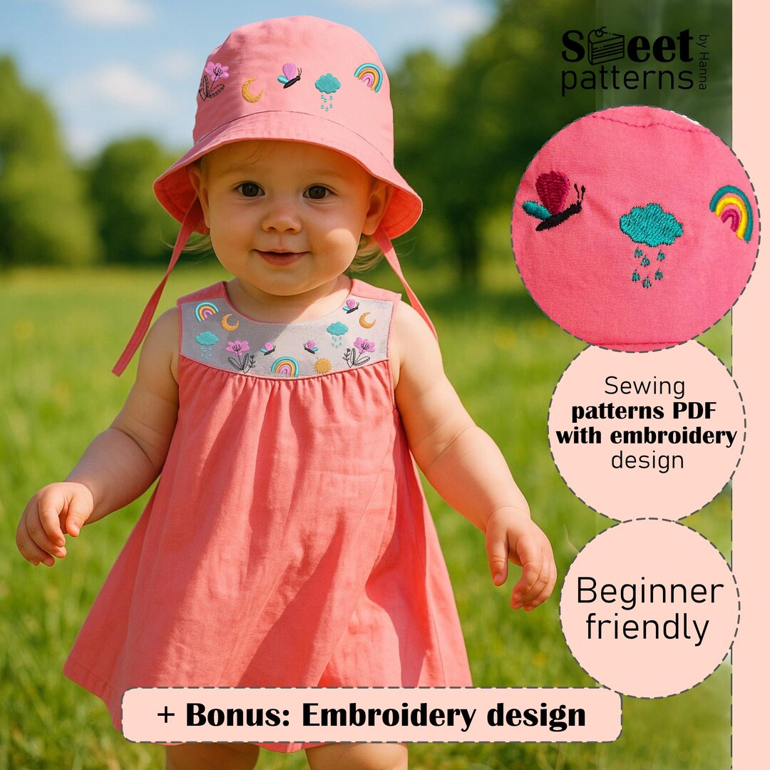 Kids Dress & Bucket Hat Sewing Pattern With Embroidery (PDF Pattern) - Etsy