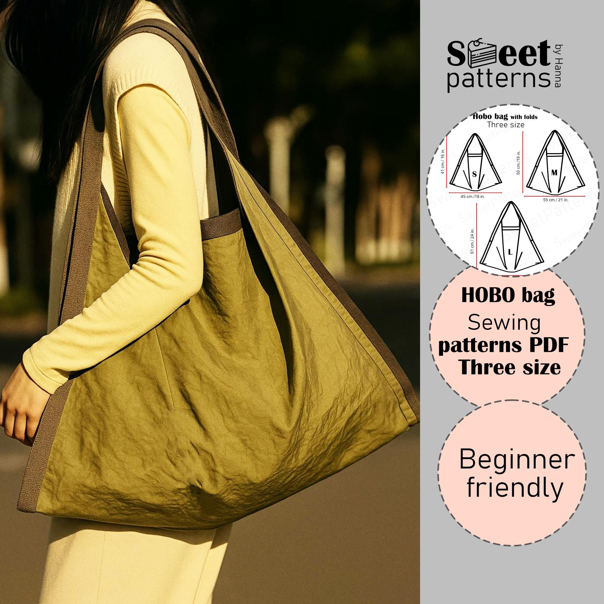 Boho Hobo Bag Sewing Pattern PDF With Folds, Three Size, Beginer ...