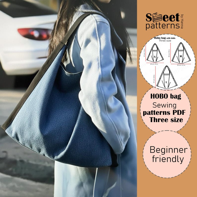 Boho Hobo Bag Sewing Pattern PDF With Folds, Three Size, Beginer ...