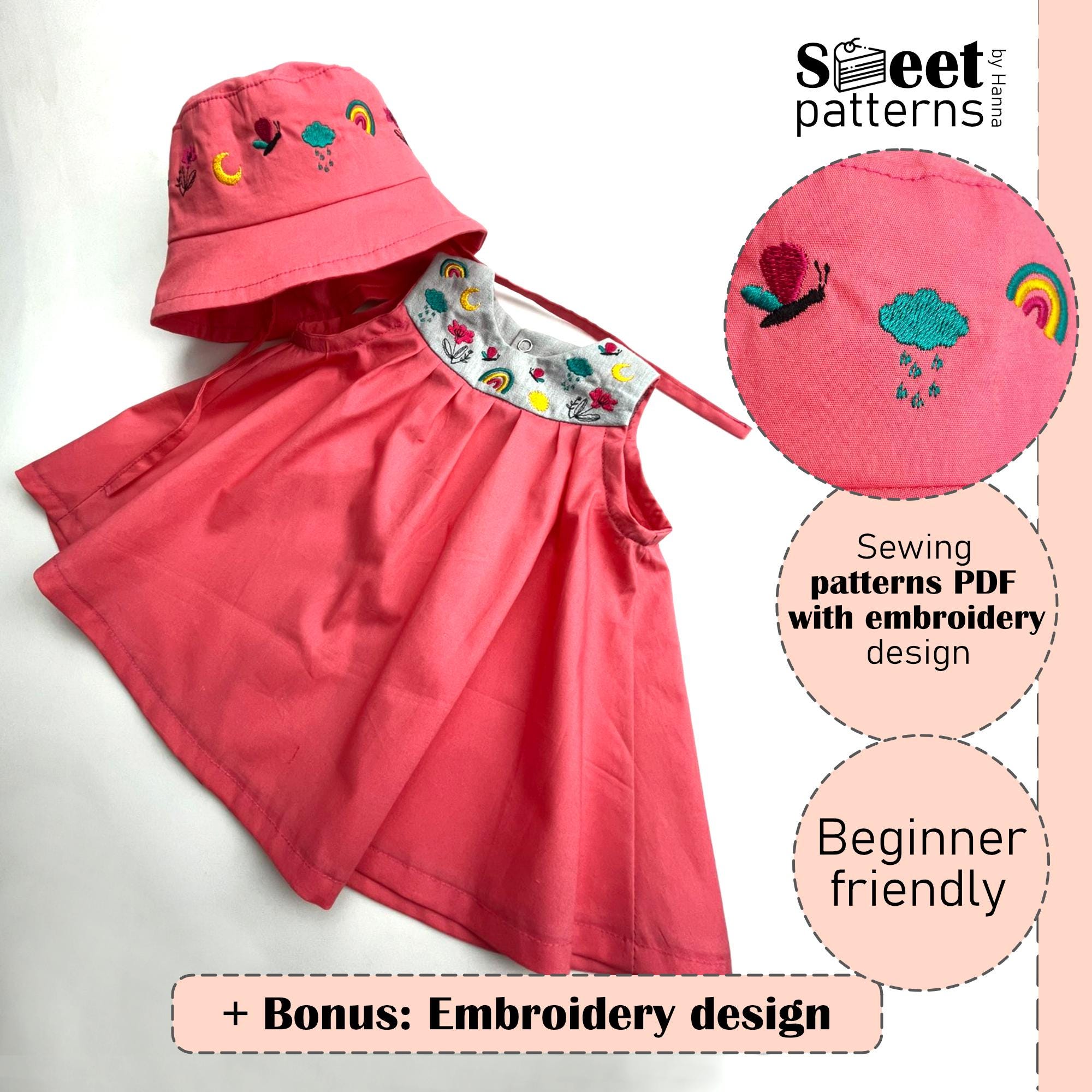 Kids Dress & Bucket Hat Sewing Pattern With Embroidery (PDF Pattern) - Etsy
