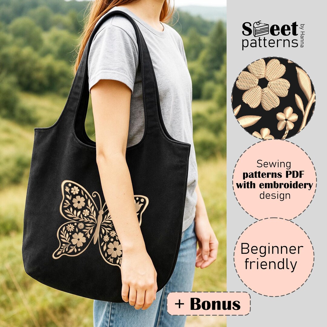 Boho Hobo Bag Sewing Pattern PDF: Butterfly Embroidery Design Sew ...