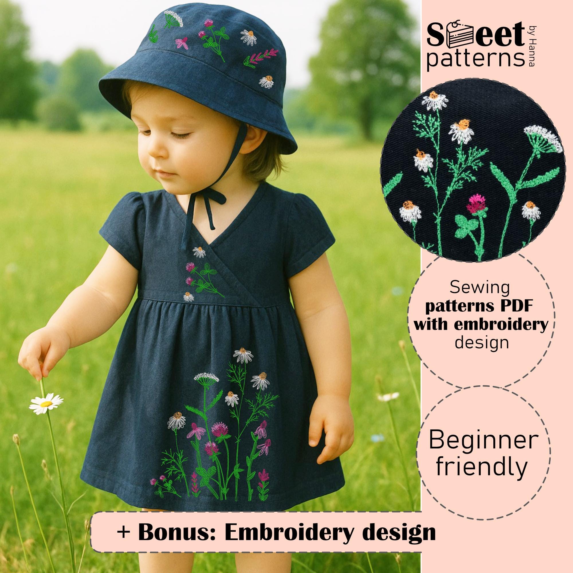 Wildflowers Embroidery Dress & Bucket Hat Sewing Pattern (PDF Download ...