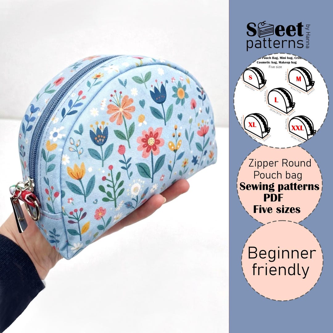 Zipper Round Pouch Bag Sewing Pattern PDF , 5 Sizes Classic Boxy Pouch ...