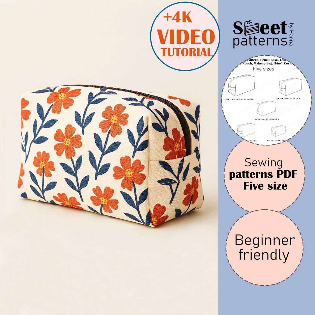 Cosmetic Pouch Sewing Pattern PDF , 5 Sizes Classic Boxy Pouch PDF ...