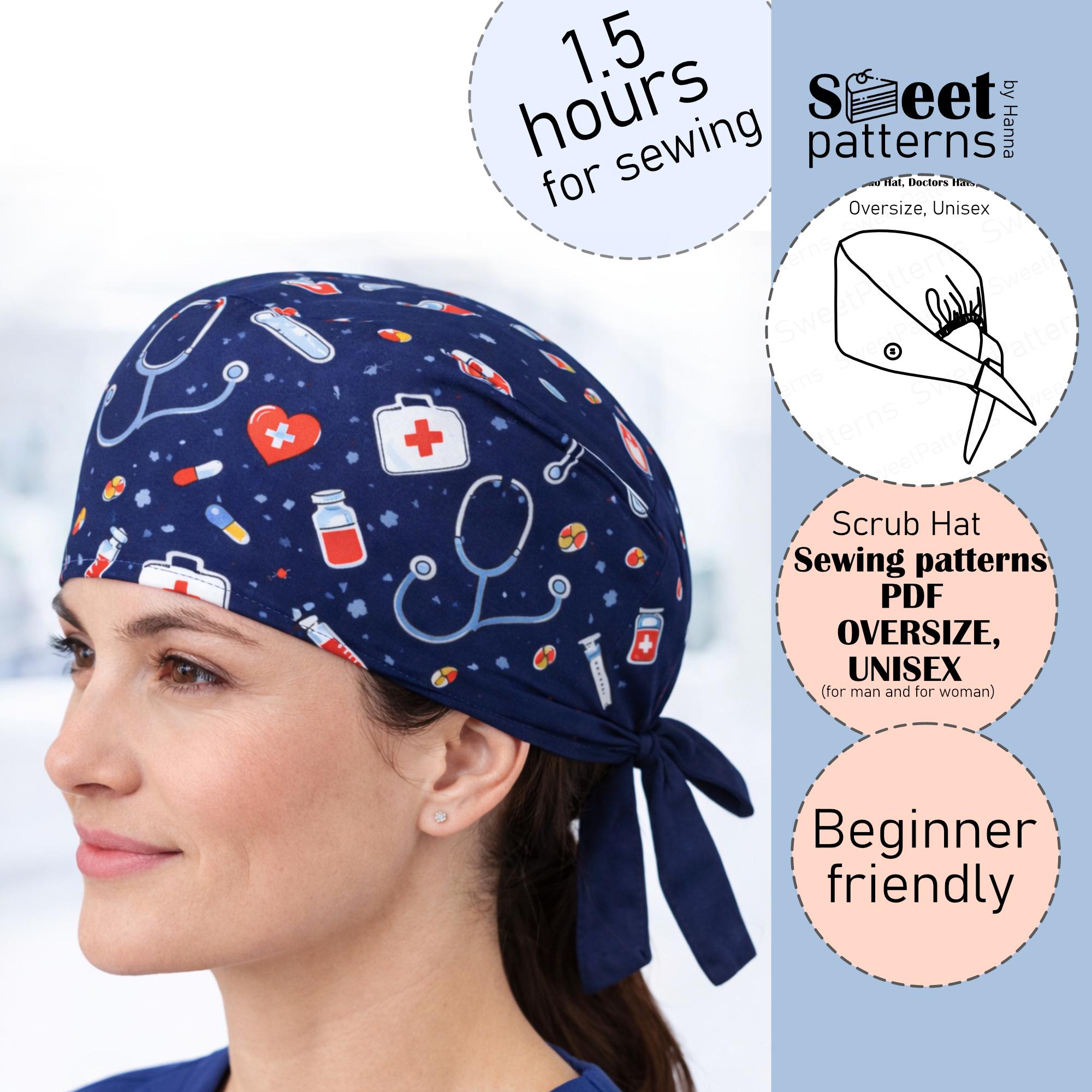 Scrub Cap Pattern Unisex, Scrub Hat Unisex PDF, Surgical Cap Pattern ...