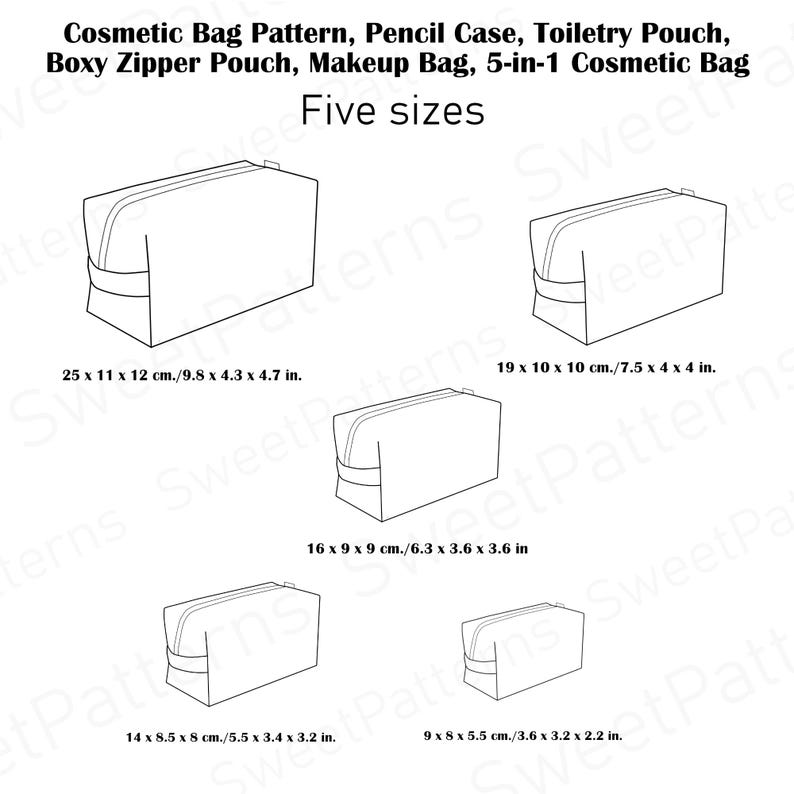 Cosmetic Pouch Sewing Pattern PDF , 5 Sizes Classic Boxy Pouch PDF ...