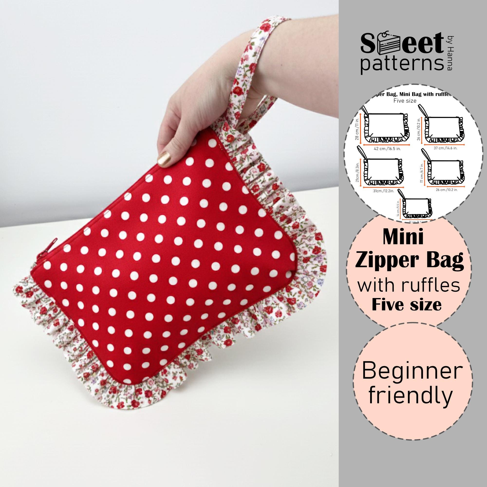 Zipper Ruffle Pouch Pattern, Ruffled Boxybag Pattern, 5 Sizes Classic ...