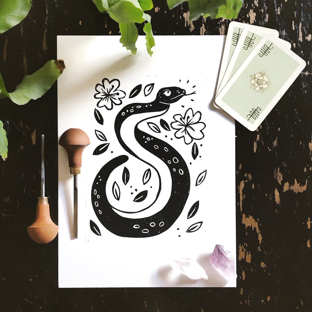 Snake Lino Print - Kundalini Art - Animal Art - Handmade Art - Hand ...