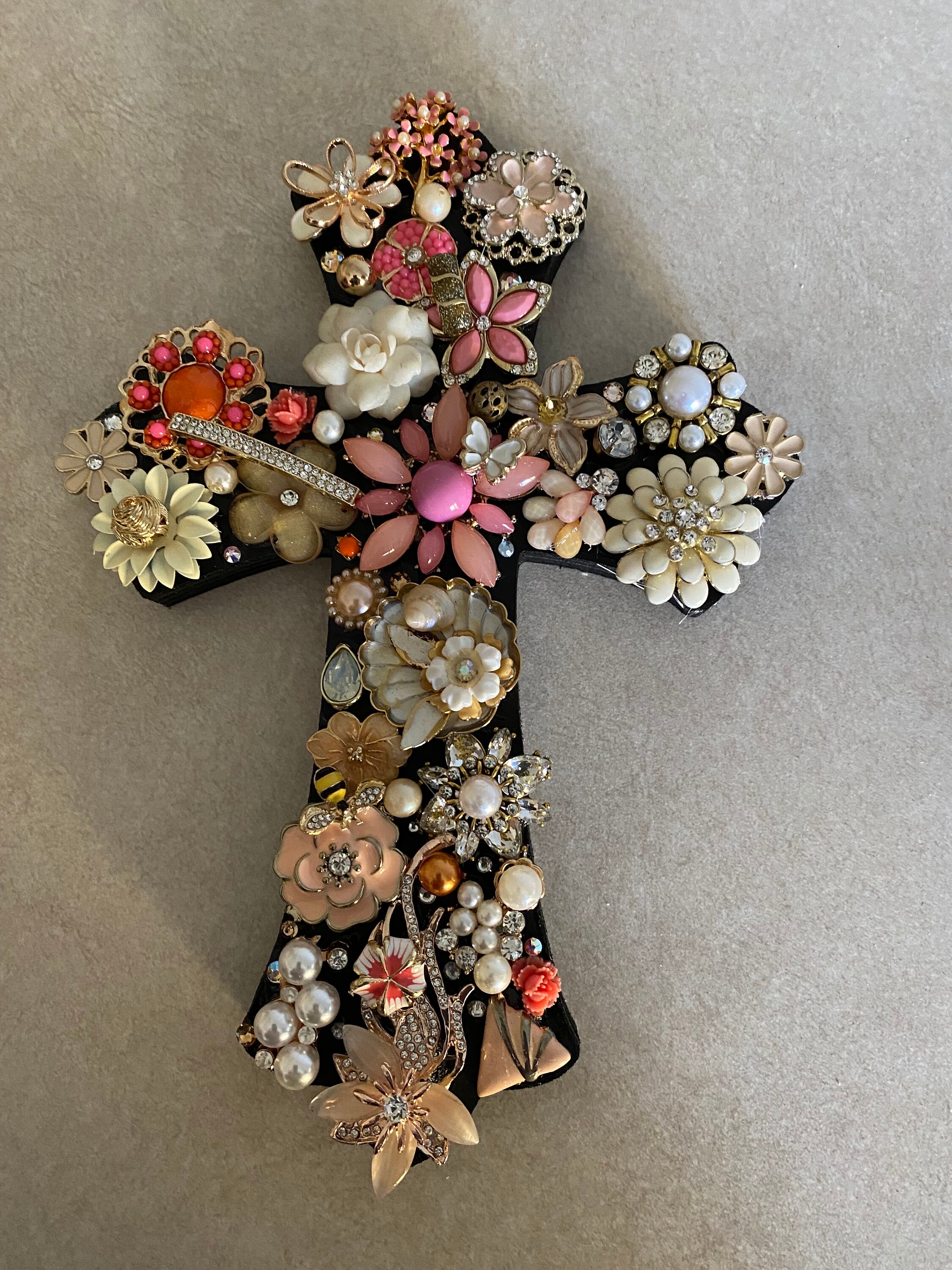 Pink & Cream Small Cross - #292 - Vintage Jewelry Art - Etsy