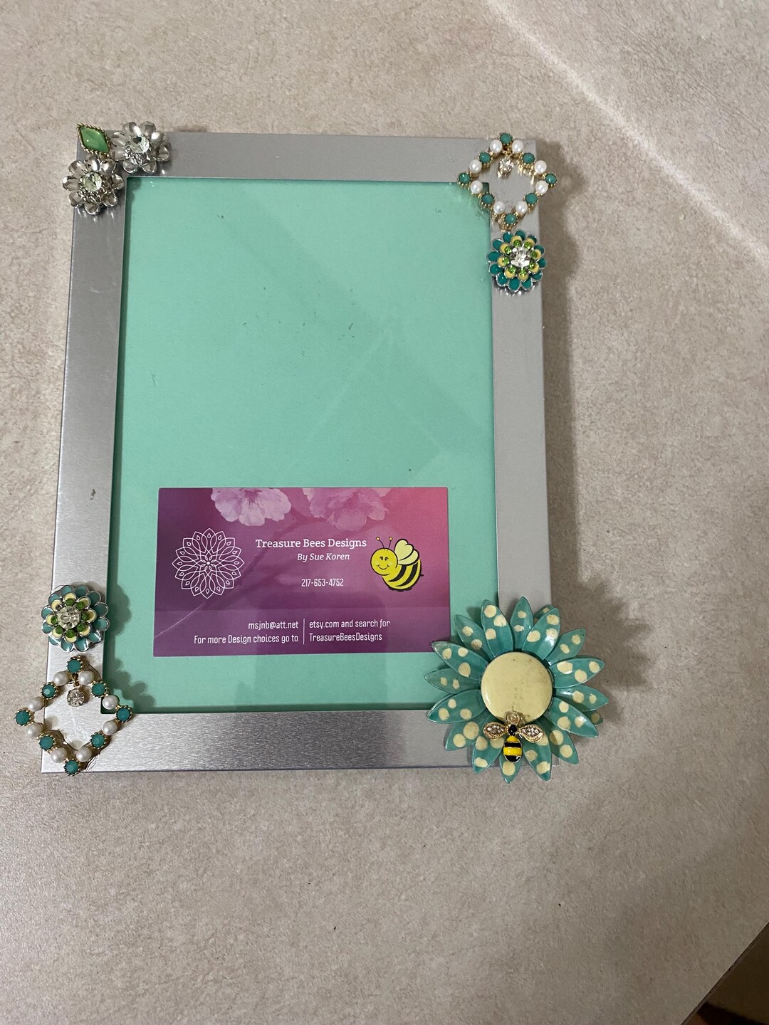 Teal on Silver Frame - #343 - Vintage Jewelry Framed Art - Etsy
