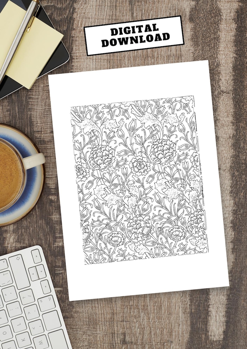 William Morris Colouring Pages for Adults | Printable Vintage Floral ...