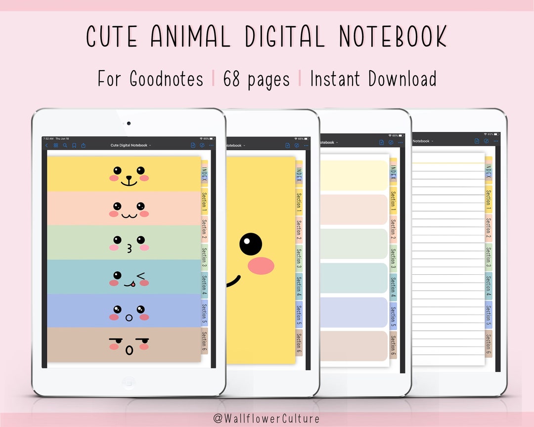Digital Notebook With Cute Animal Theme | Hyperlinked Goodnotes ...