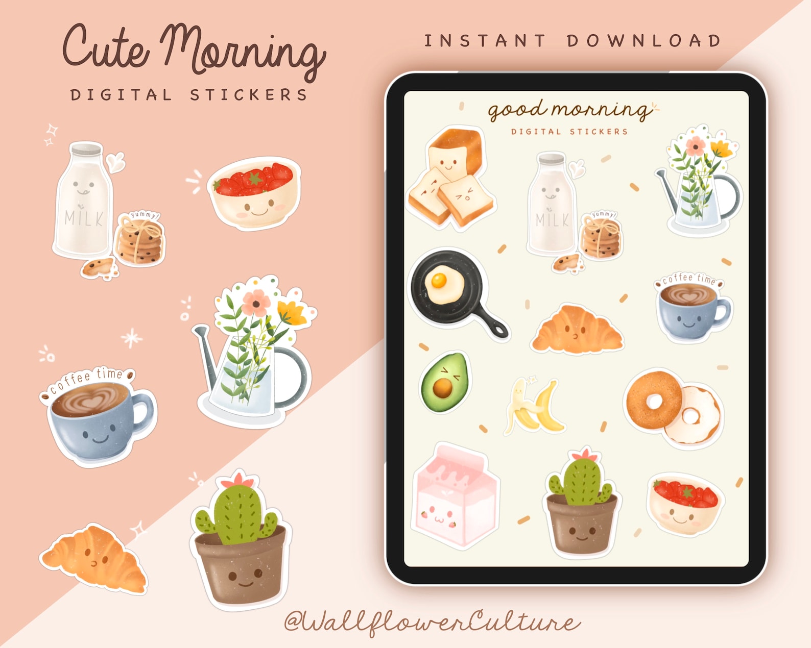 Cute Morning Digital Stickers Breakfast Digital Stickers | Etsy