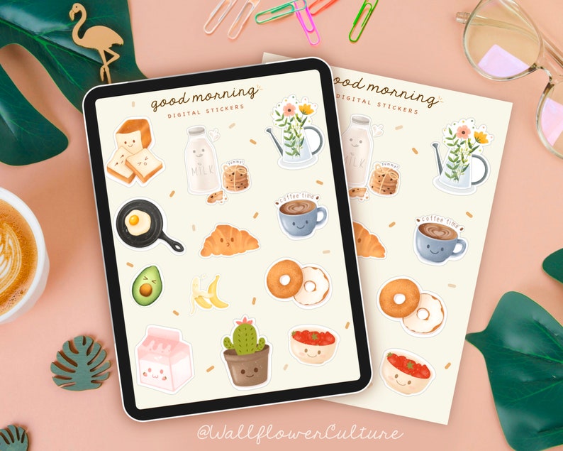 Cute Morning Digital Stickers Breakfast Digital Stickers | Etsy