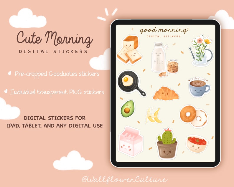 Cute Morning Digital Stickers Breakfast Digital Stickers | Etsy