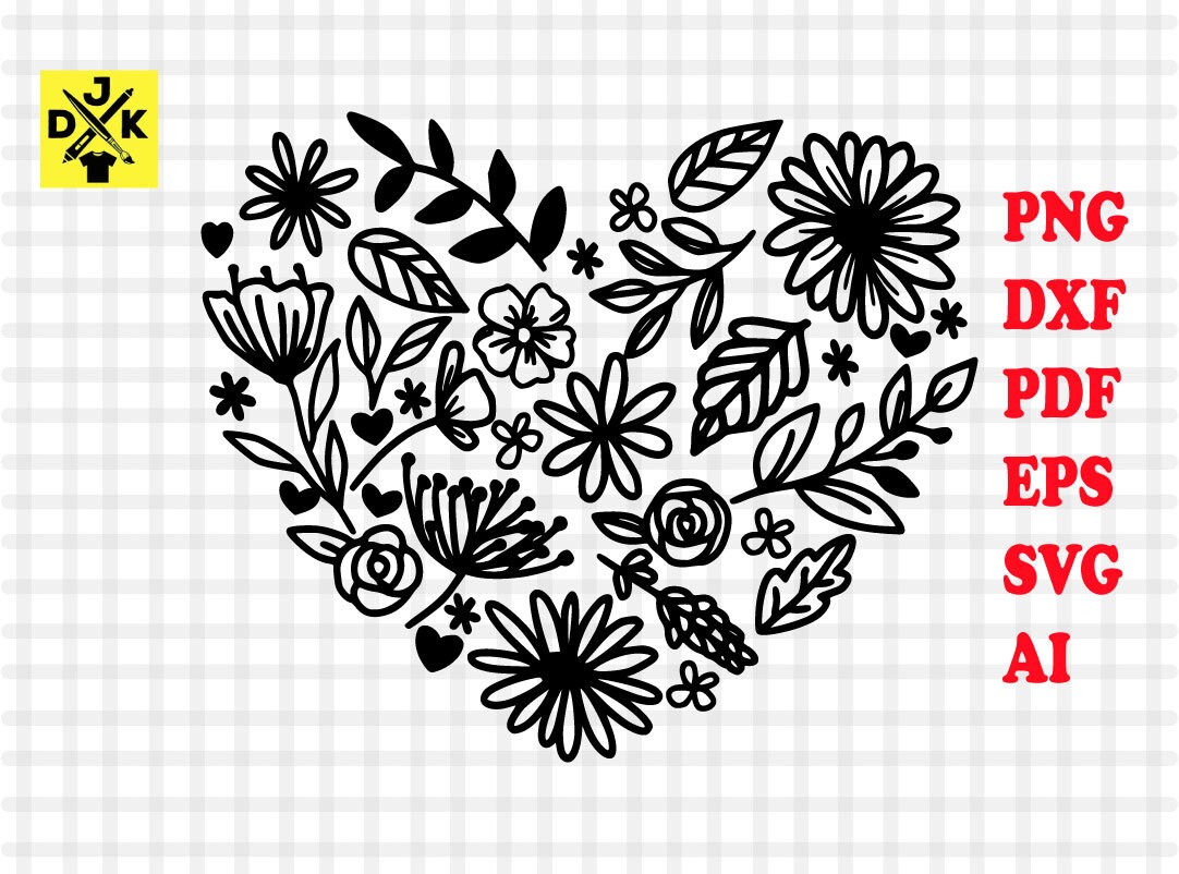 Corazón SVG para Cricut Flower Heart SVG Flower Shirt Svg - Etsy España