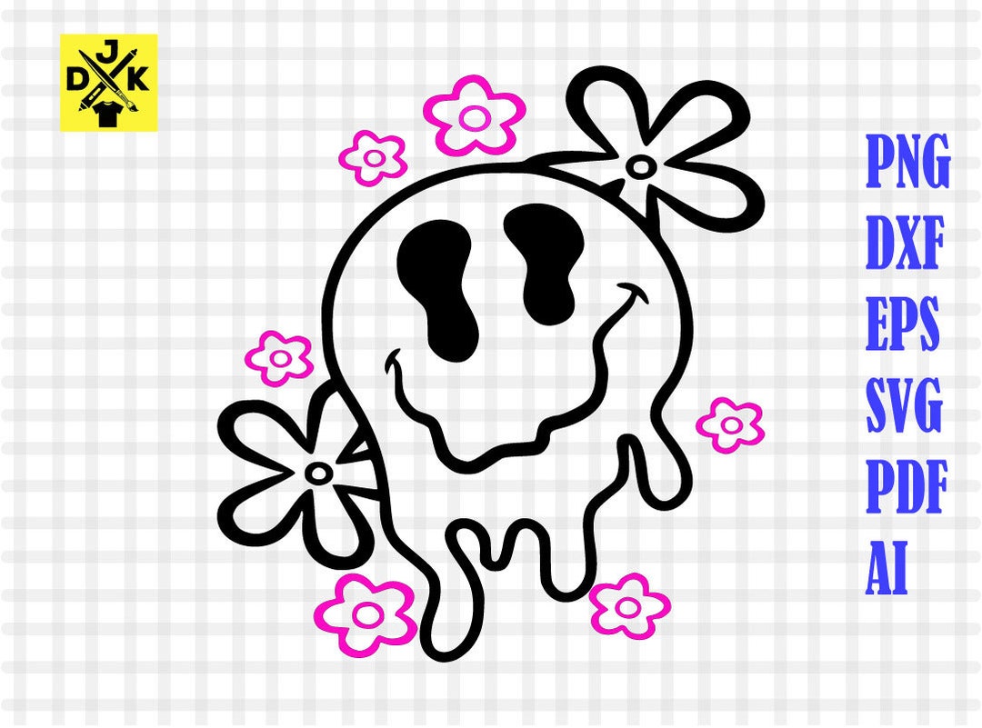 Drippy Smiley SVG, PNG, Smiley Face Svg, Hippie Svg File , Trendy Svg ...