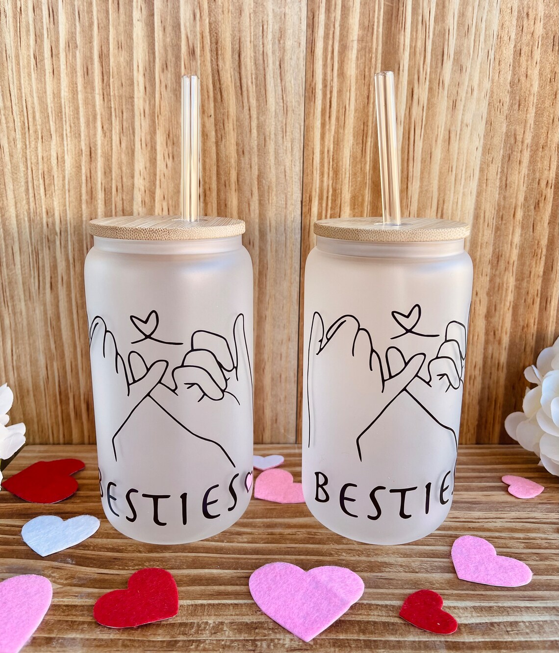 PINKY PROMISE Glass Jar With Bamboo Lid and Straw Valentines Day Glass ...