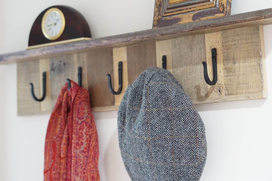 Space Saving Coat Rack Wall Mount From Reclaimed Wood With Cast Iron ...