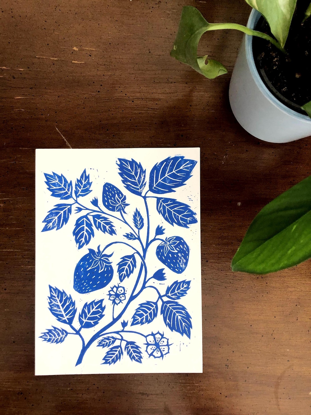Strawberry Botanical Linocut Print - Etsy