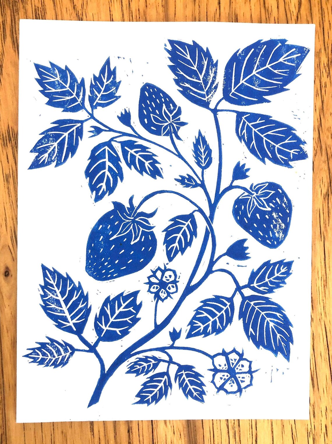 Strawberry Botanical Linocut Print - Etsy