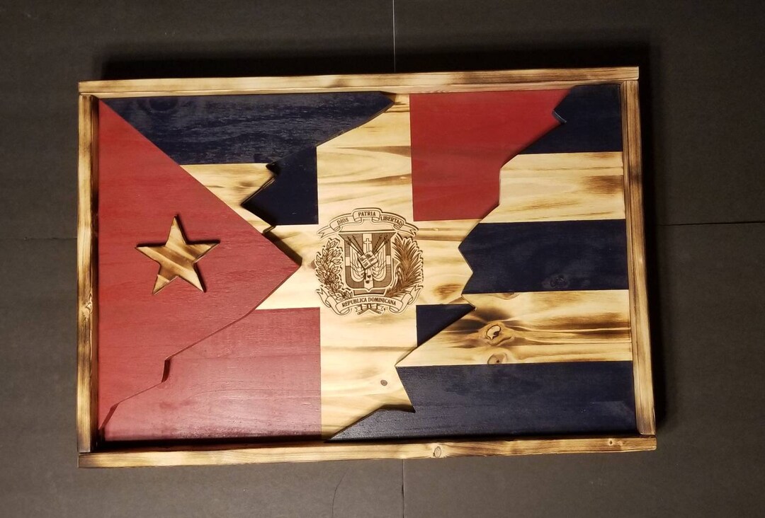 Dominican Republic and Cuban Wood Layered Flag, Bandera Cubana Y ...