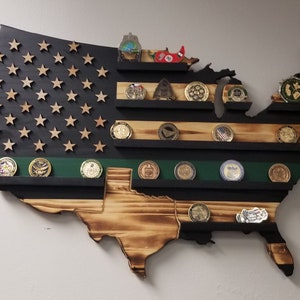 Texas Flag Challenge Coin Holder and Poker Chip Display in the Shape of ...