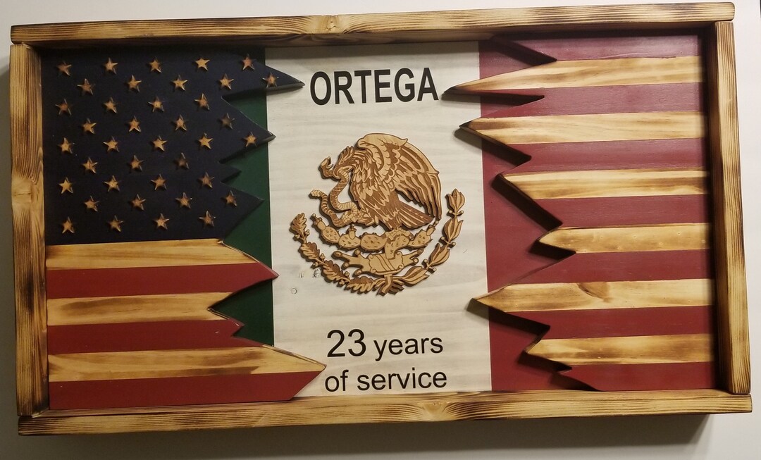 United States and Mexico Wood Double Flag, Bandera Mexicana, Rustic ...